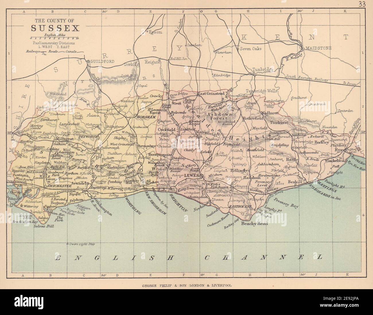 Sussex england map hi-res stock photography and images - Alamy