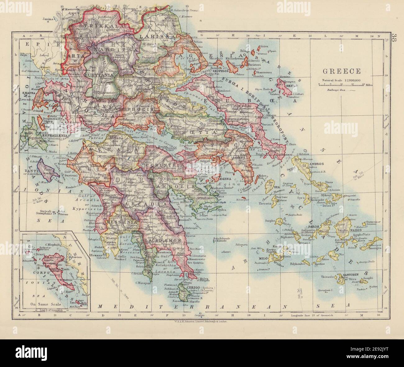 GREECE. Thessaly Morea Rumelia Cyclades Aegean Ionian Islands. JOHNSTON ...