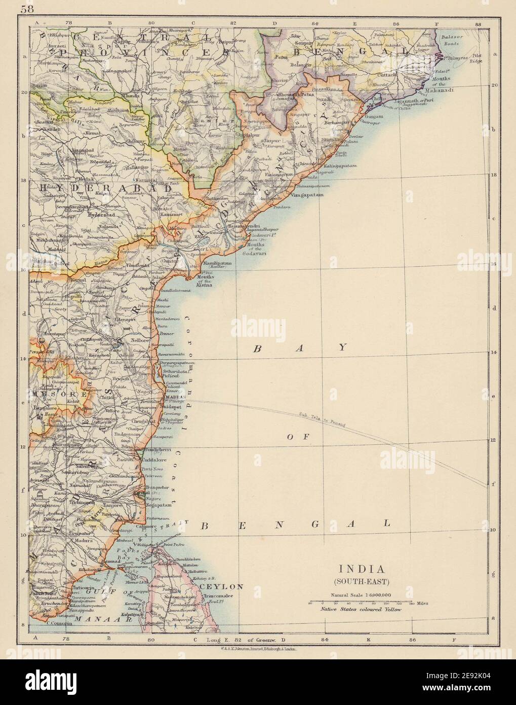 BRITISH INDIA SE. Madras Hyderabad. Coromandel Coast. JOHNSTON 1910 old ...