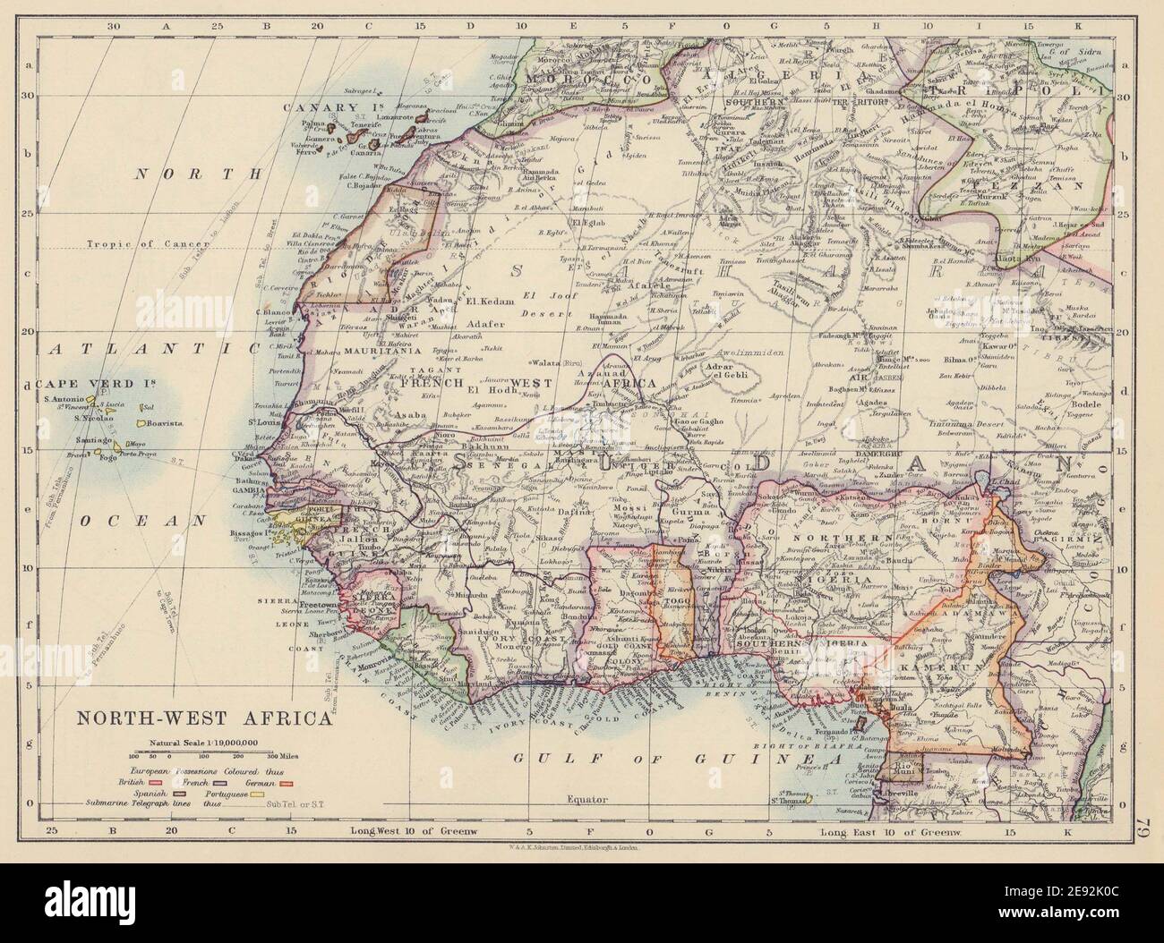 COLONIAL WEST AFRICA. Tribal areas. Caravan routes. Nigeria. JOHNSTON ...
