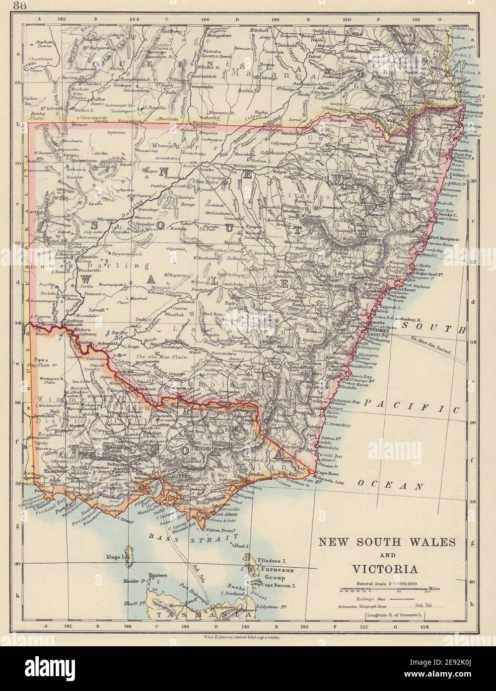 NEW SOUTH WALES & VICTORIA showing railways telegraph cables. Australia ...