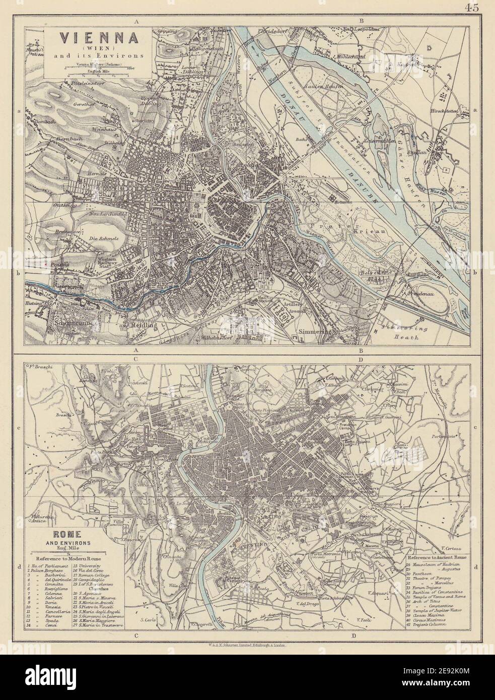 VIENNA & ROME. City plans. Wien. Roma. Austria. Italy. JOHNSTON 1910 ...
