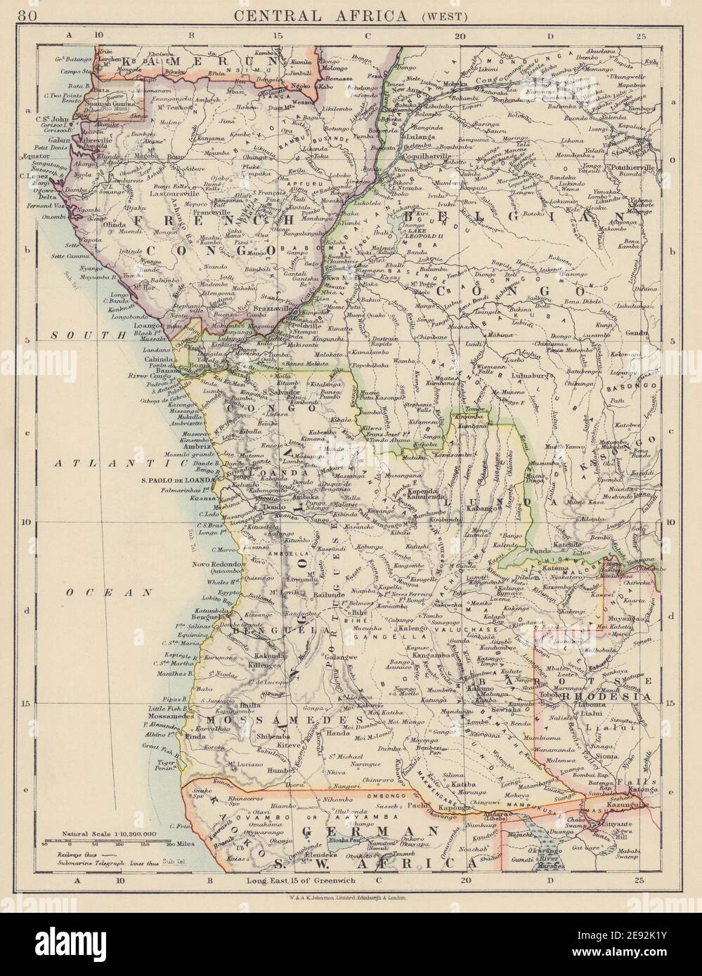 COLONIAL CENTRAL AFRICA. French & Belgian Congo, Angola. JOHNSTON 1910 ...