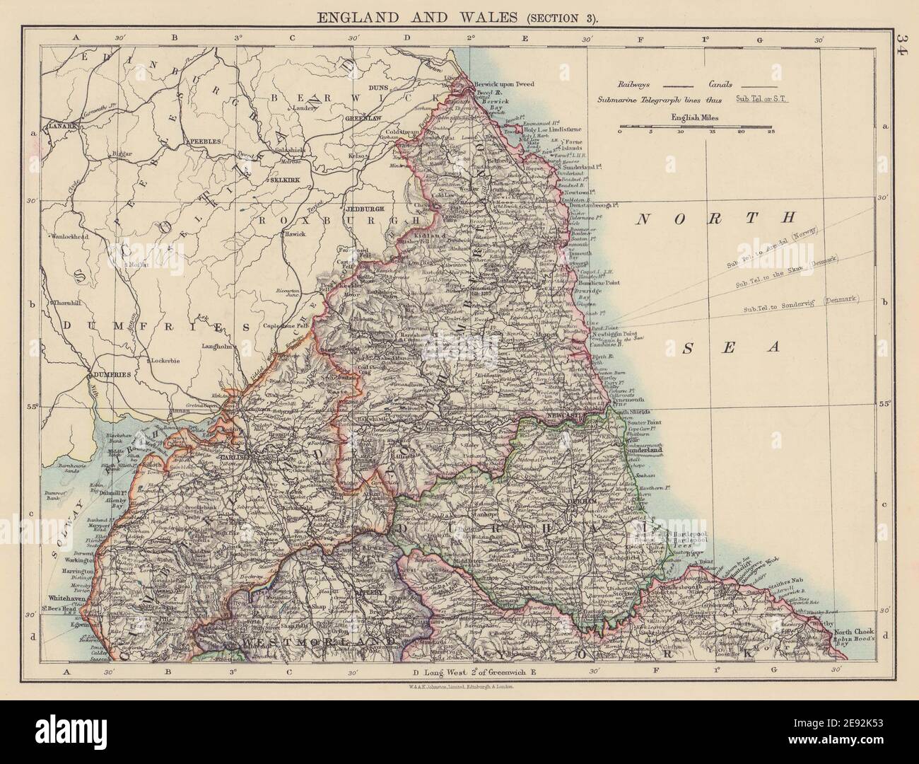 NORTHERN ENGLAND. Cumberland Northumberland Durham Westm. JOHNSTON 1901 ...