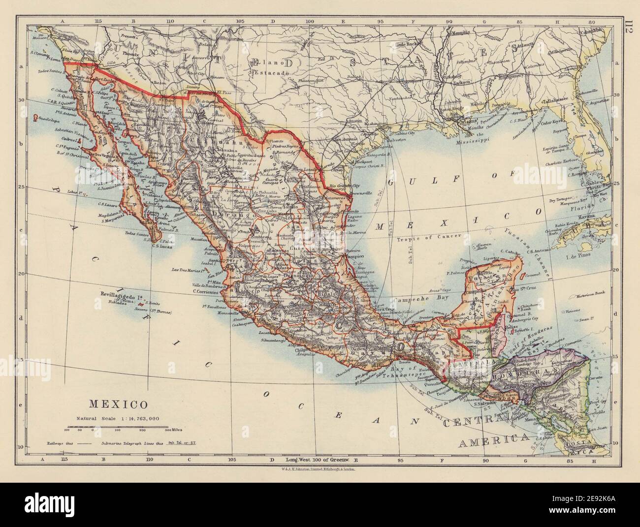 MEXICO & Central America. Guatemala British Honduras &c. JOHNSTON 1910 ...