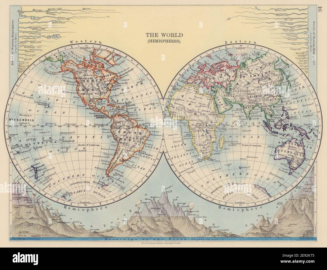 WORLD TWIN HEMISPHERES. Rivers mountains. Shows Missouri > Amazon 1901 ...