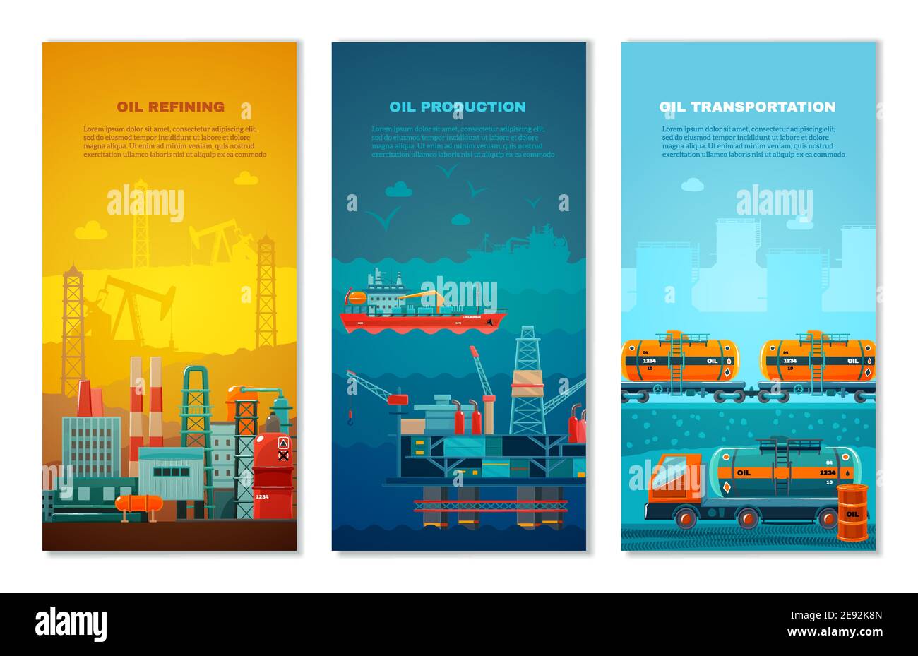 Petroleum industry vertical banners set with manufacture extracting ...