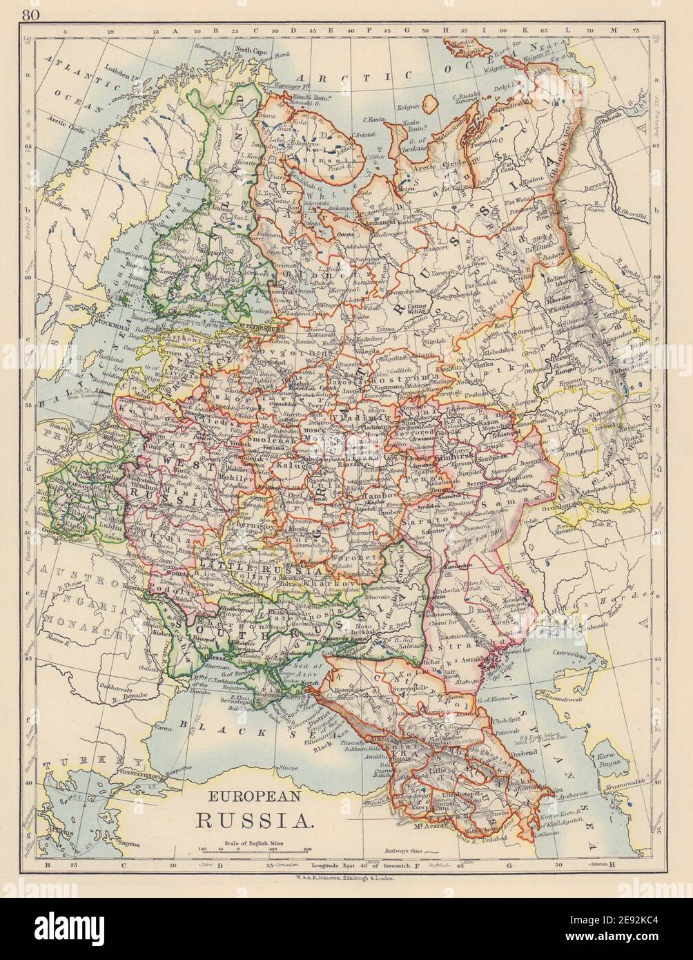 EUROPEAN RUSSIA. Shows Great/Little/West/South Russia. Poland. JOHNSTON ...