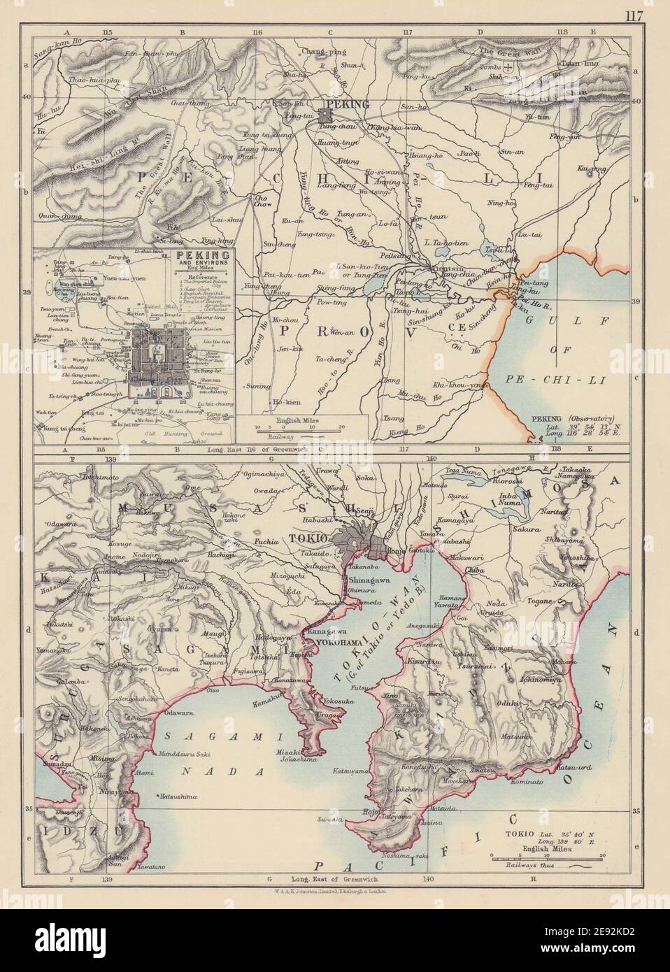 EAST ASIA. Peking Beijing and Tokyo Environs. JOHNSTON 1901 old antique ...