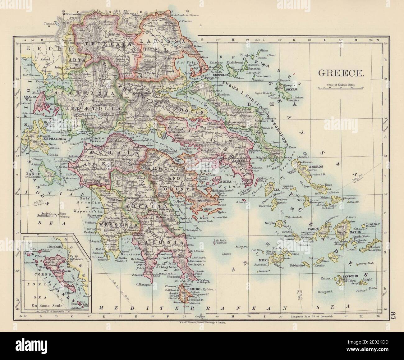 GREECE. Morea Thessaly Rumelia Cyclades Aegean Ionian Islands. JOHNSTON ...