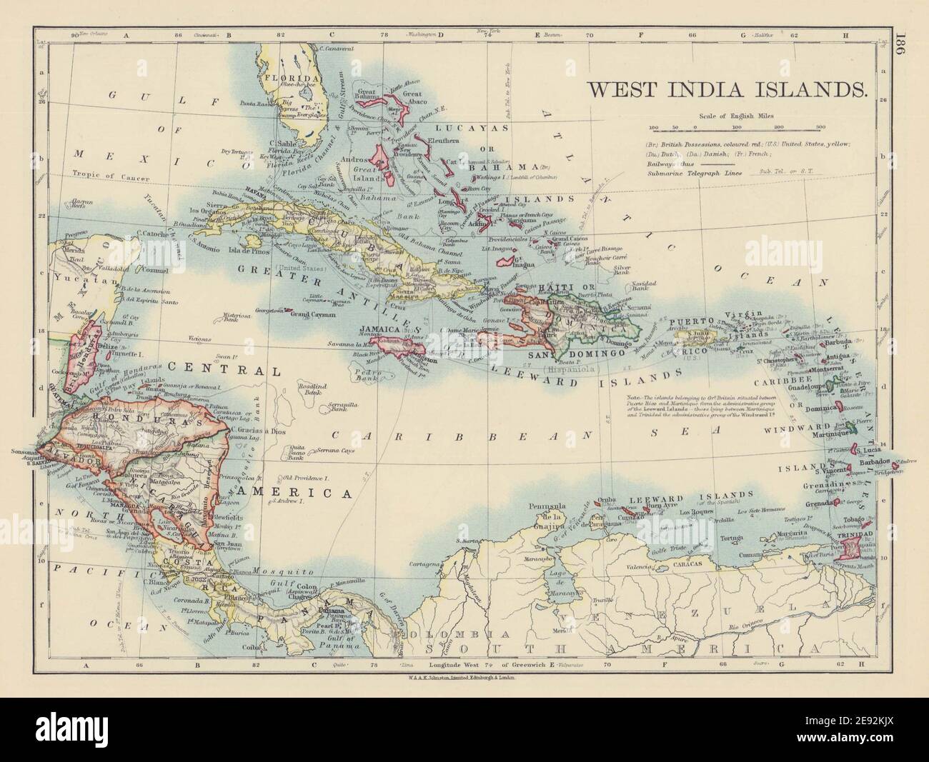 WEST INDIA ISLANDS. Caribbean Lucayas Bahamas Caribbee Cuba. JOHNSTON ...