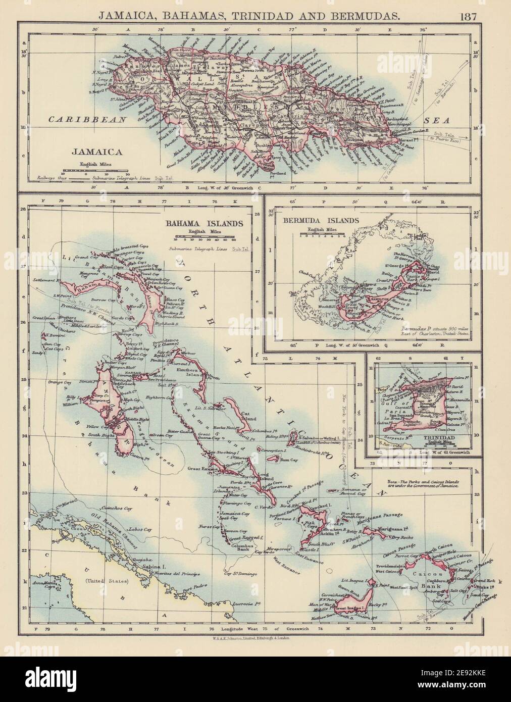 Vintage Bahamas Map Caribbean Islands Atlas Poster 1901 Art ...