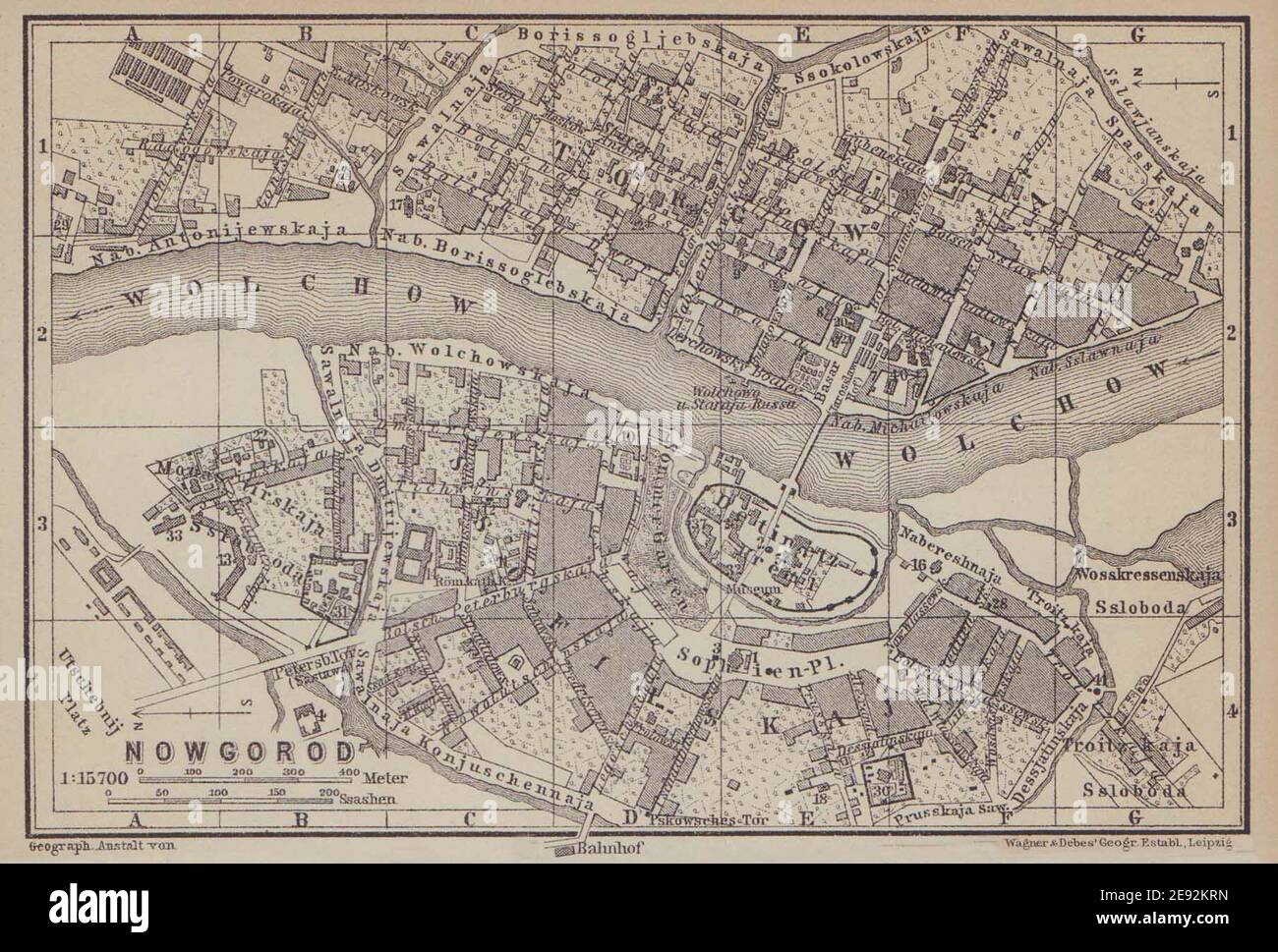 Veliky Novgorod town/city plan. Russia. Nowgorod. BAEDEKER 1914 old map ...