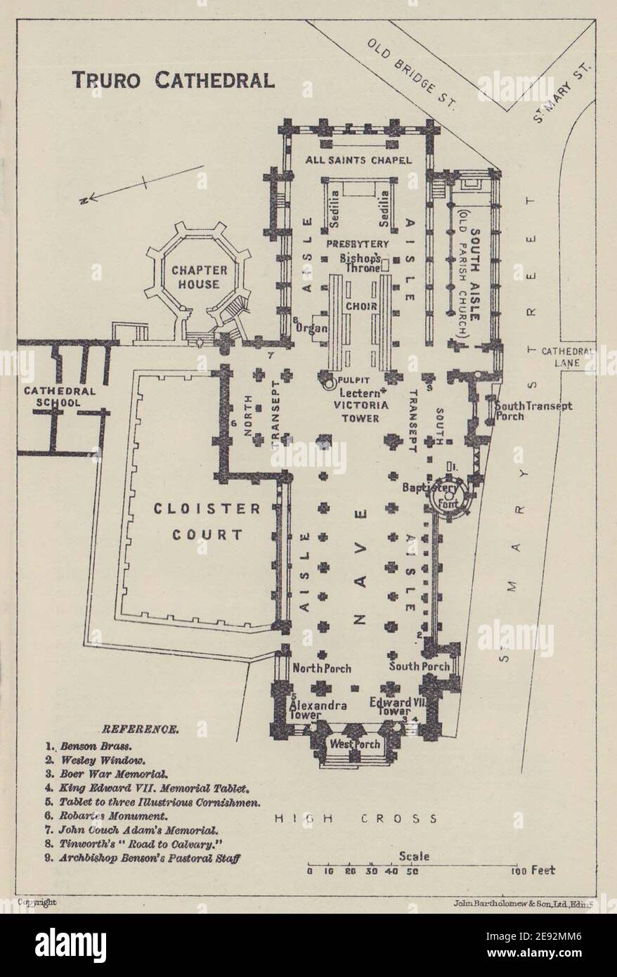Truro Cathedral ground floor plan. Cornwall 1920 old antique map chart ...