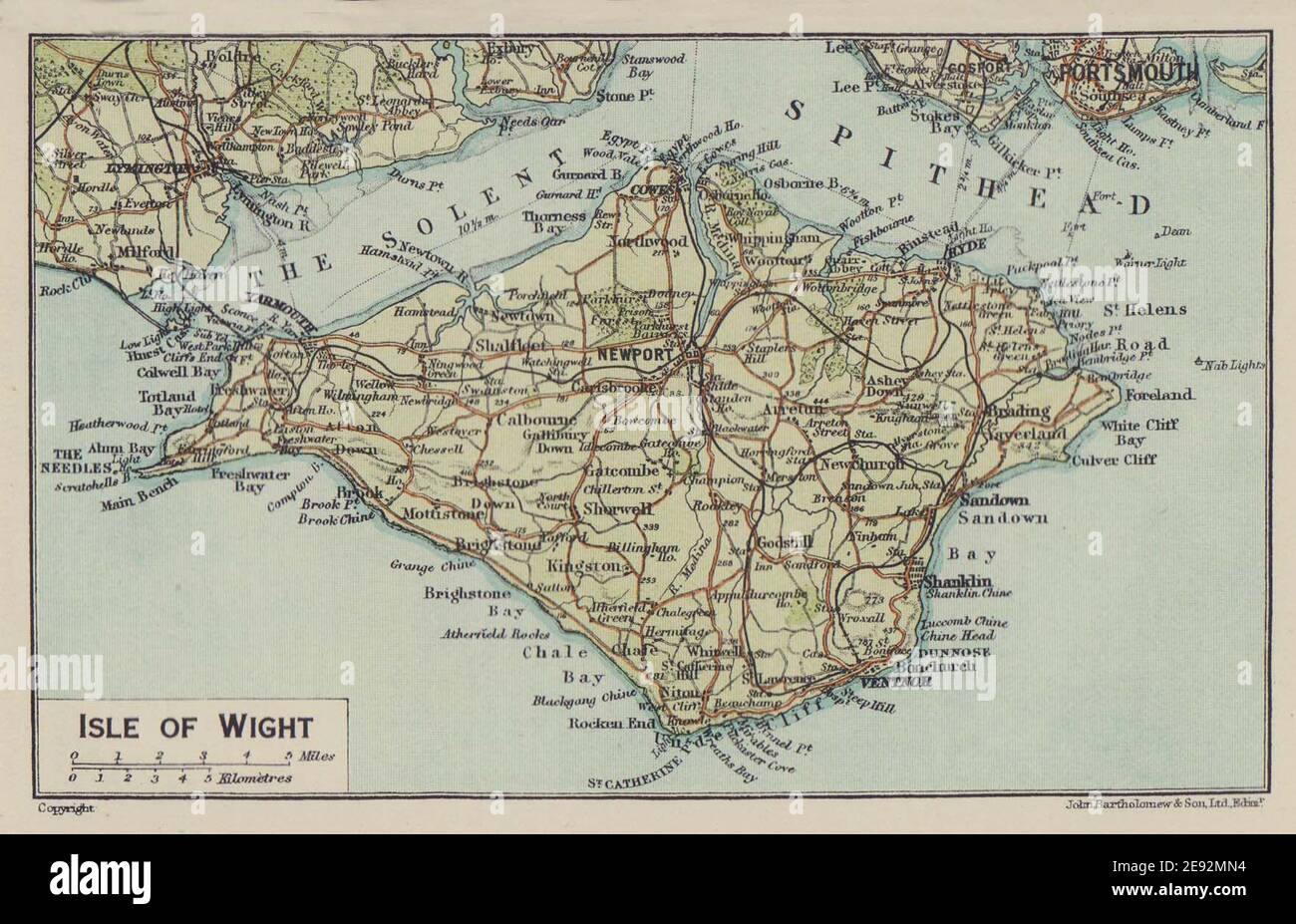 Isle of Wight. Appears to show Solent rail bridge 1920 old antique map ...