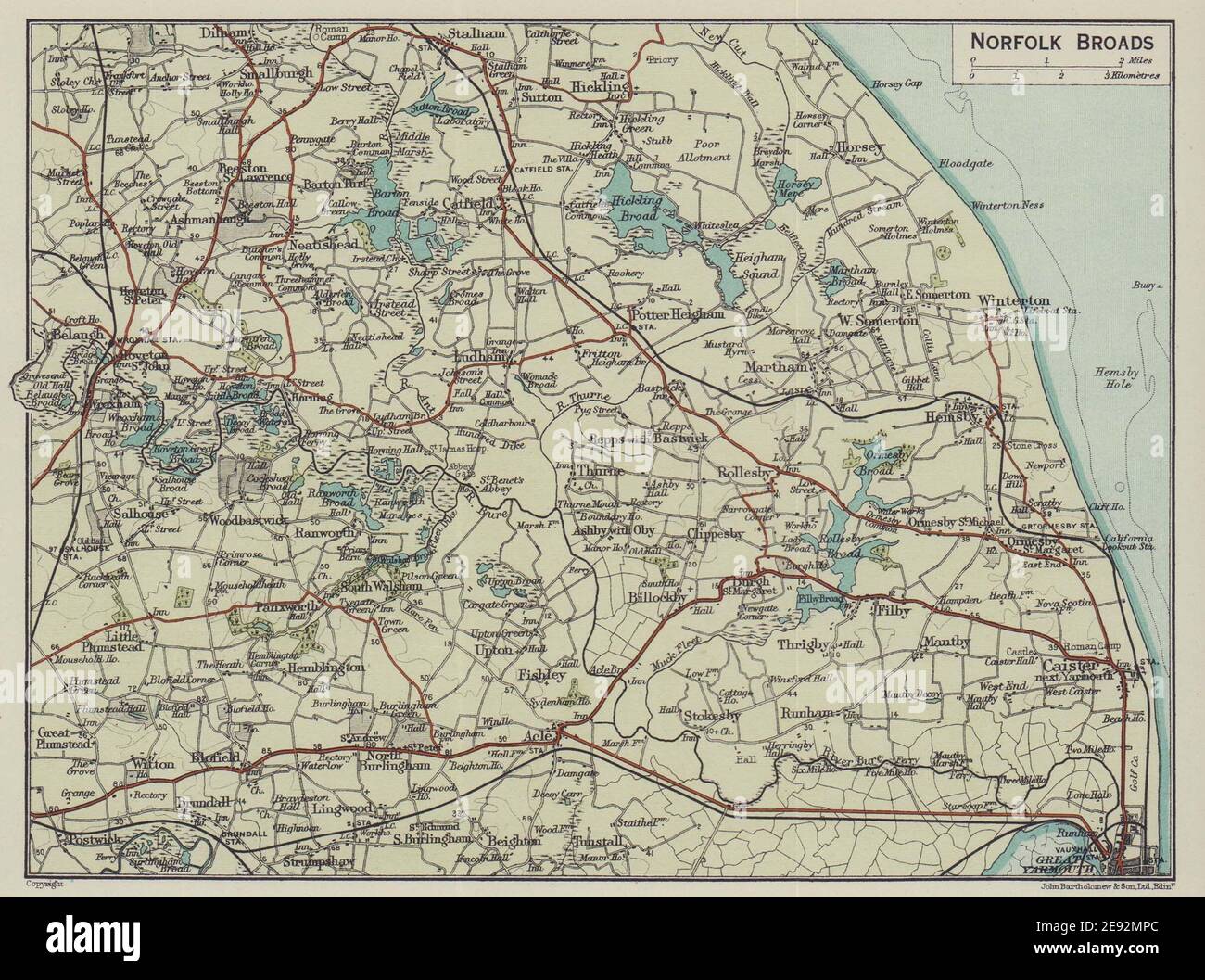 Norfolk Broads. Great Yarmouth Hickling Caister 1920 old antique map ...