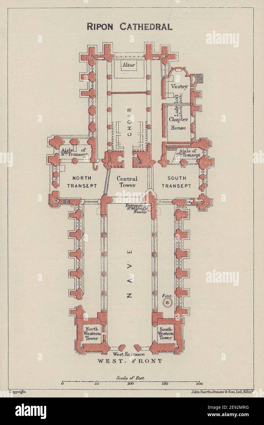 Ripon Cathedral ground floor plan. Yorkshire 1920 old antique map chart ...
