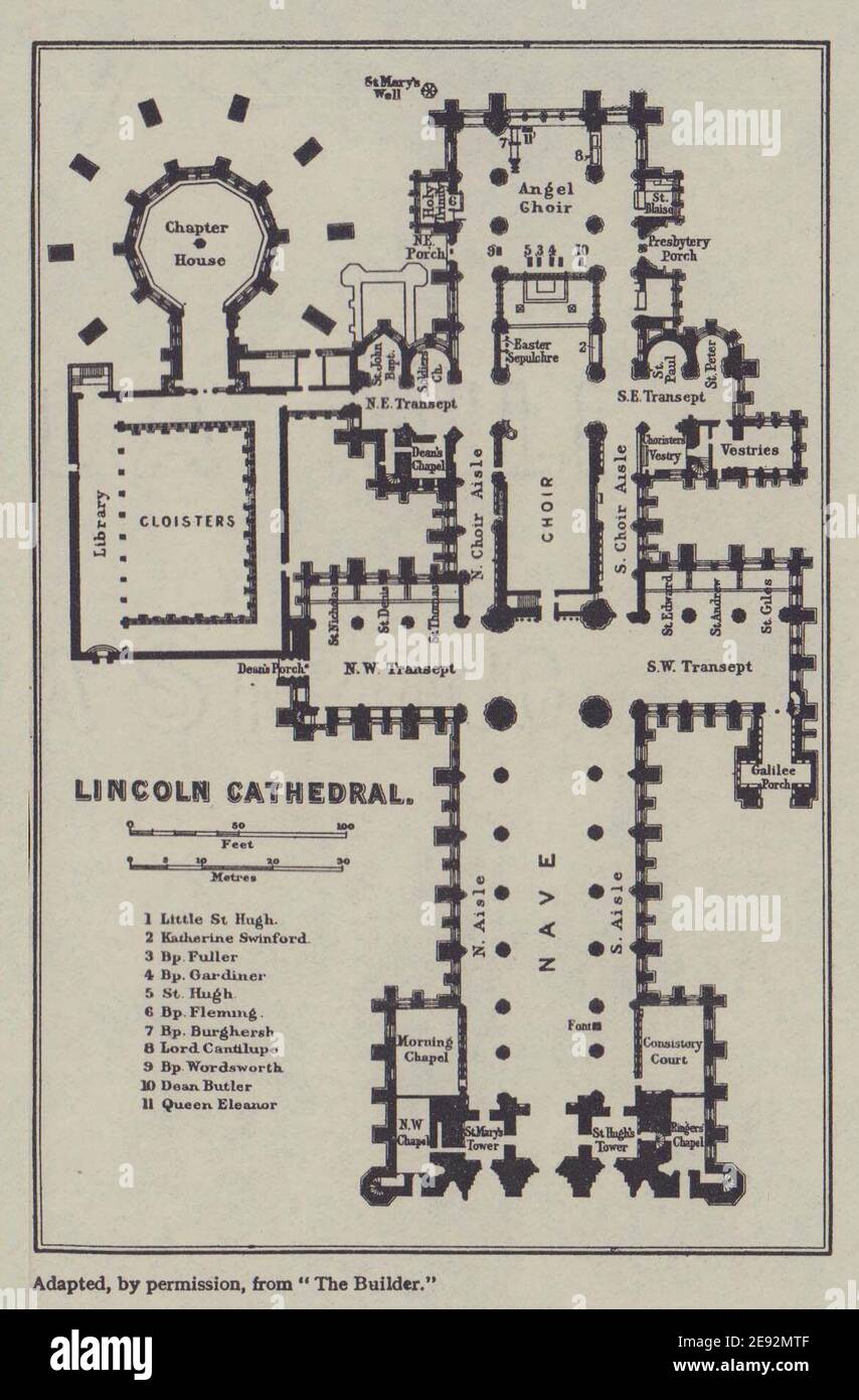 Lincoln Cathedral ground floor plan. Lincolnshire 1920 old antique map ...