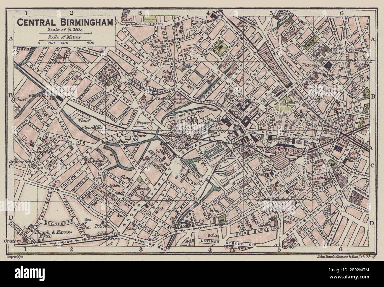 CENTRAL BIRMINGHAM town city plan 1920 old antique vintage map chart ...