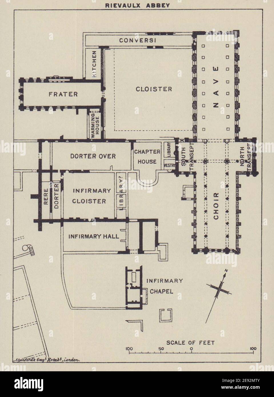 Rievaulx Abbey ground floor plan. Yorkshire 1920 old antique map chart ...