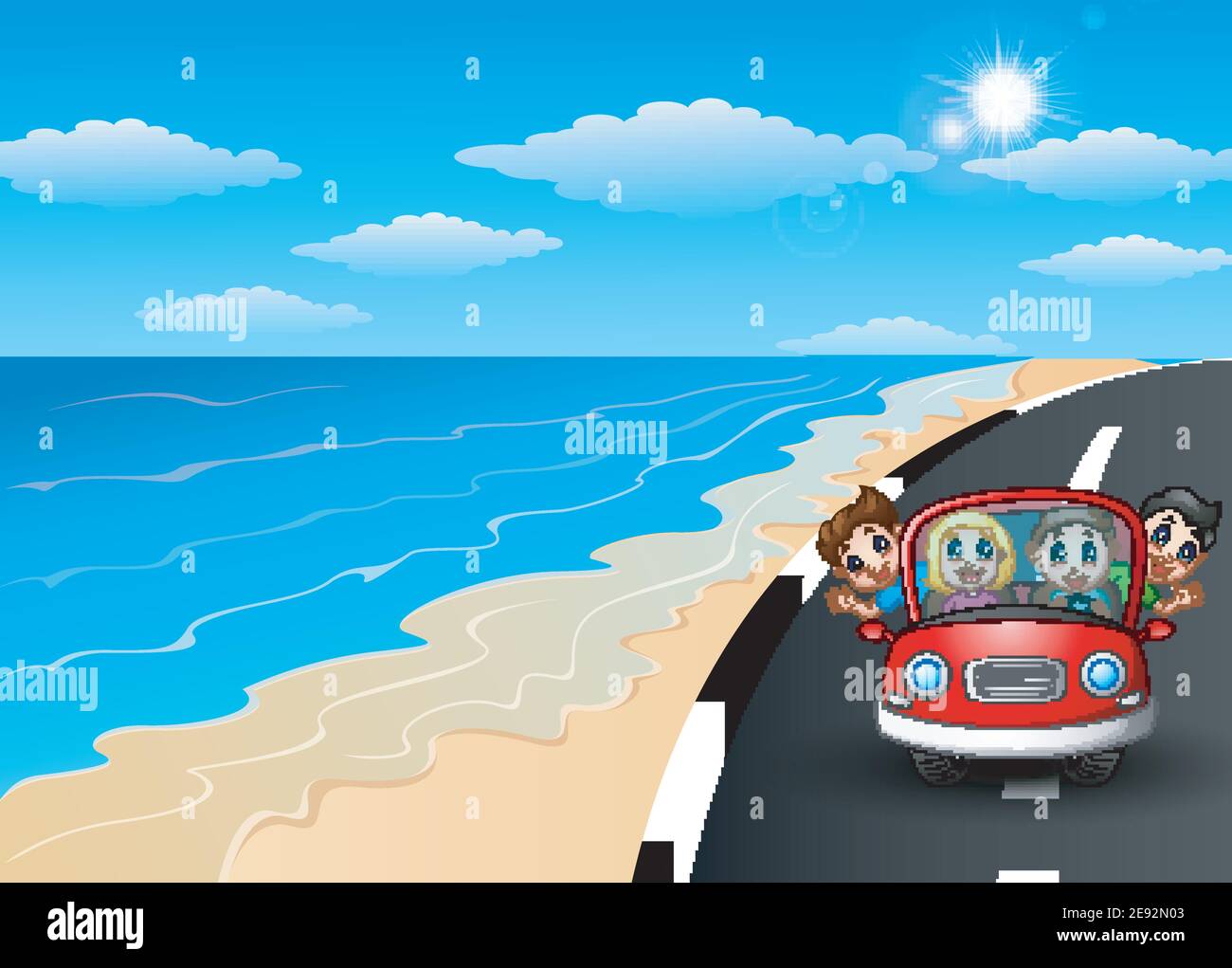 Red car driving sunny Stock Vector Images - Alamy