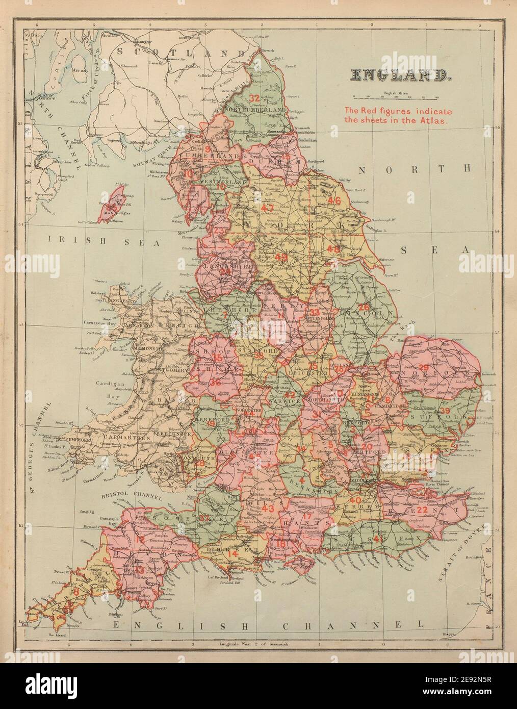ENGLAND antique index map by GW BACON 1883 old vintage plan chart Stock ...