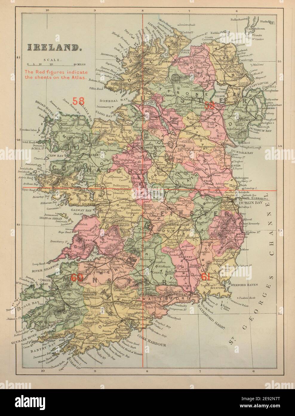 IRELAND antique index map by GW BACON 1883 old vintage plan chart Stock ...
