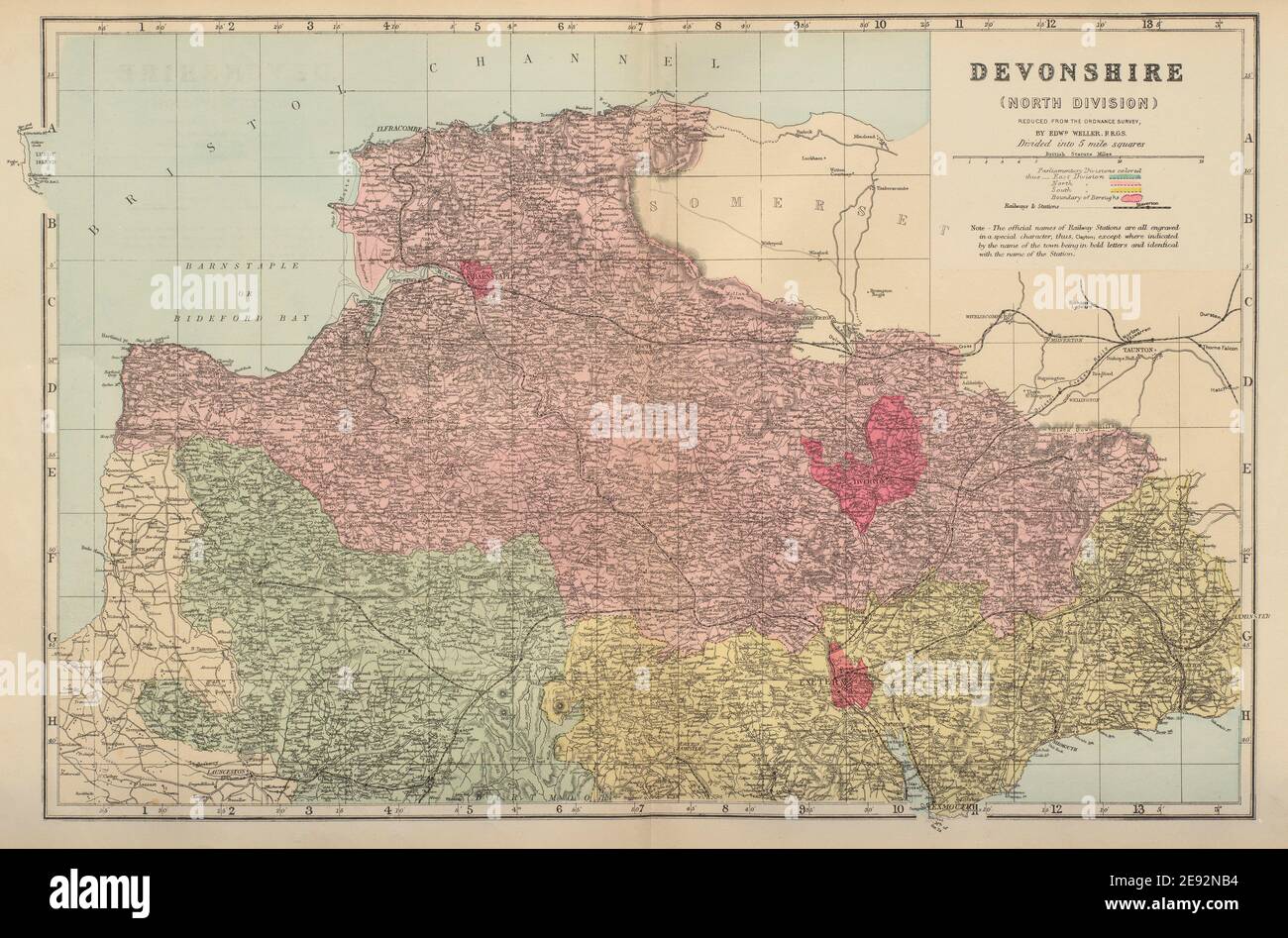 DEVON (North) antique county map by GW BACON 1883 old plan chart Stock ...