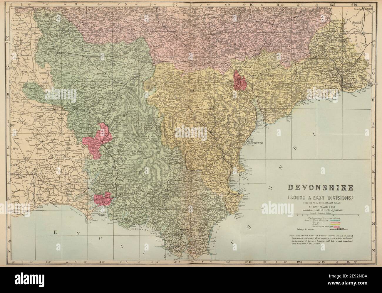 DEVON (SOUTH & EAST) antique county map by GW BACON 1883 old chart ...