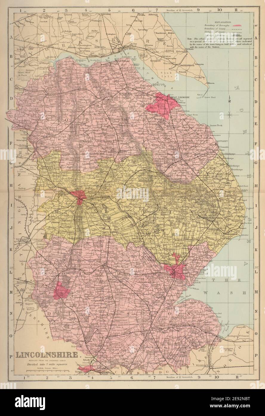 LINCOLNSHIRE antique county map by GW BACON 1883 old plan chart Stock ...