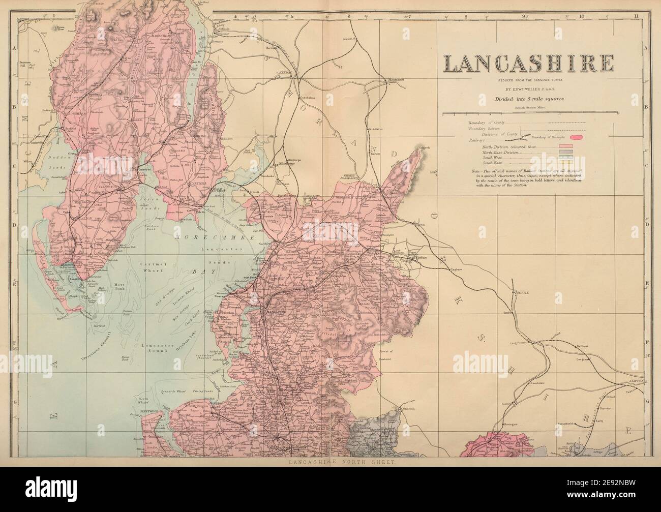 LANCASHIRE (North sheet) antique county map by GW BACON 1883 old Stock ...