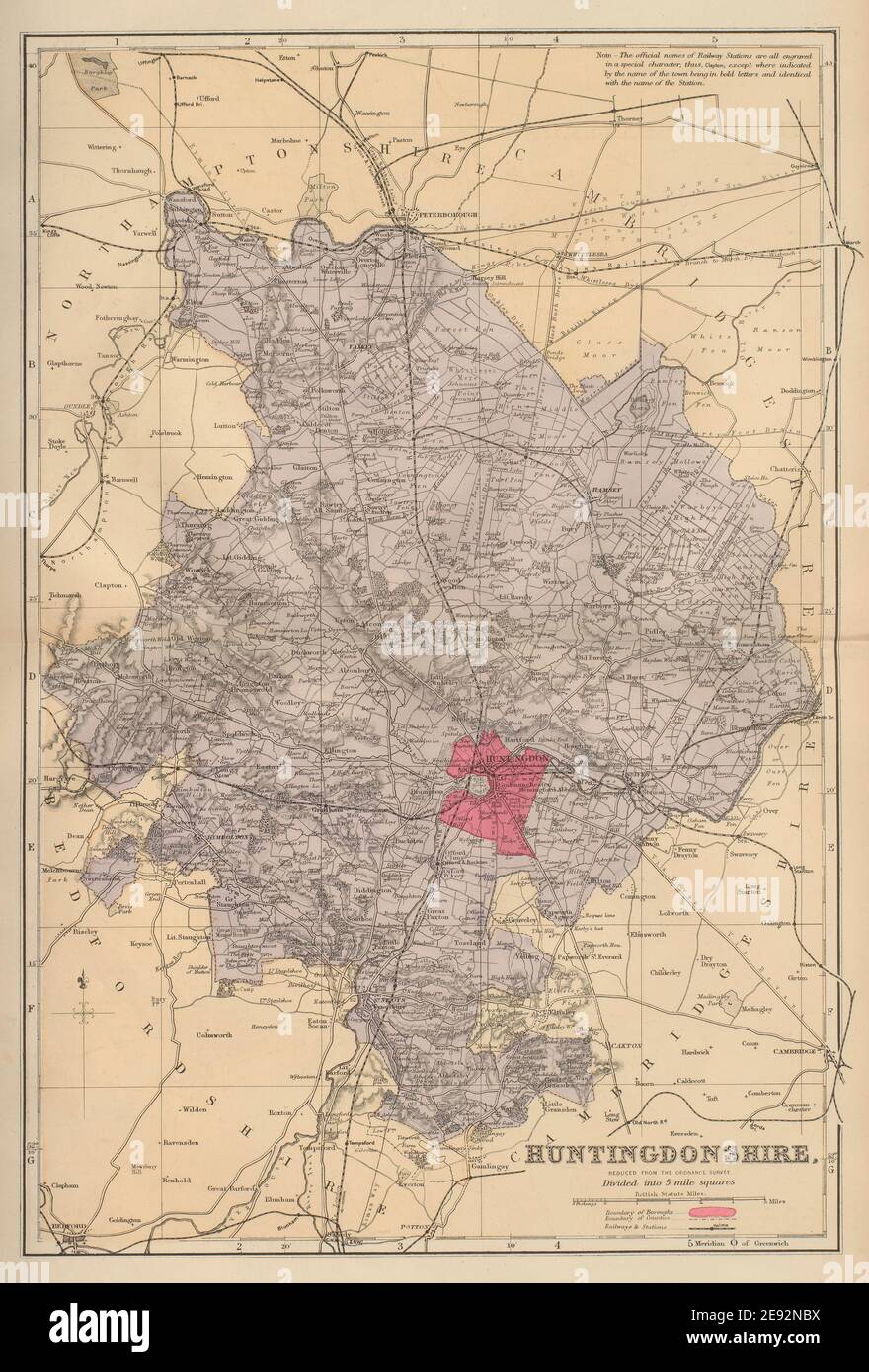 HUNTINGDONSHIRE antique county map by GW BACON 1883 old plan chart ...