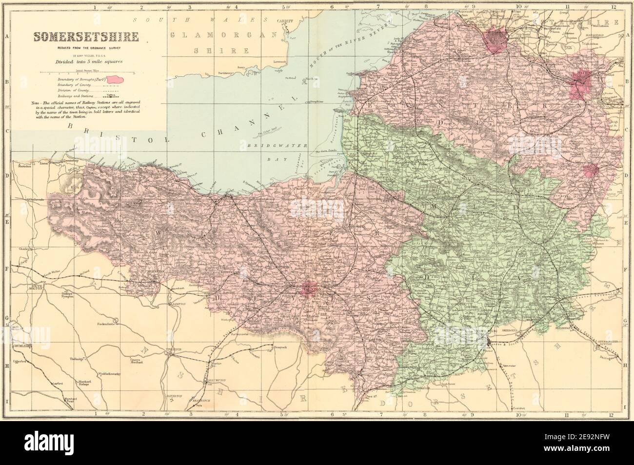 SOMERSETSHIRE Somerset antique county map by GW BACON 1883 old Stock ...