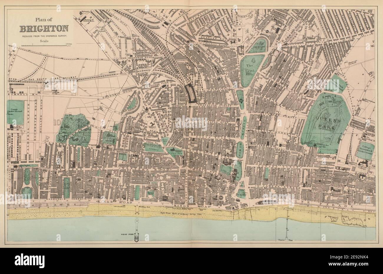 BRIGHTON & HOVE antique town city plan by GW BACON Sussex 1883 old map ...
