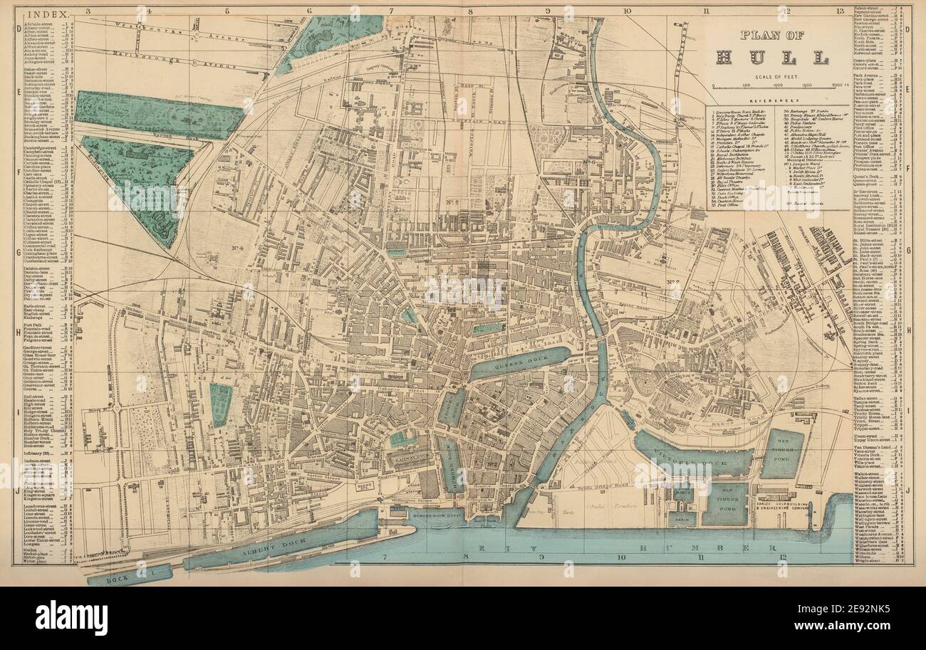 HULL Kingston Upon Hull antique town city plan by GW BACON Yorkshire ...