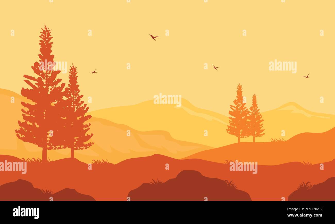 Beautiful nature scenery on afternoon bright. Vector illustration of a ...