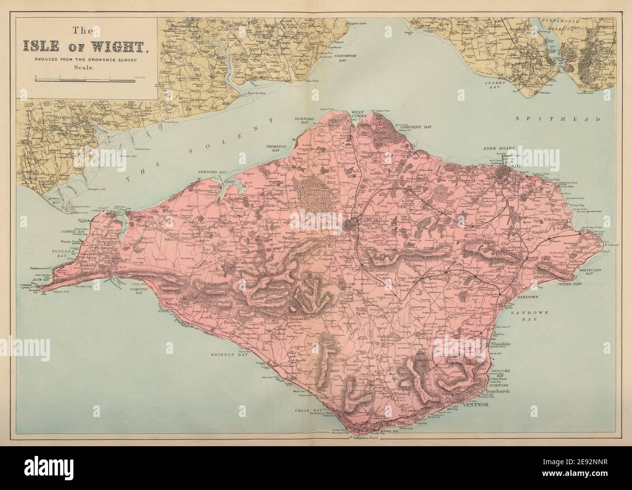 ISLE OF WIGHT antique map by GW BACON antique map by GW BACON 1883 old ...