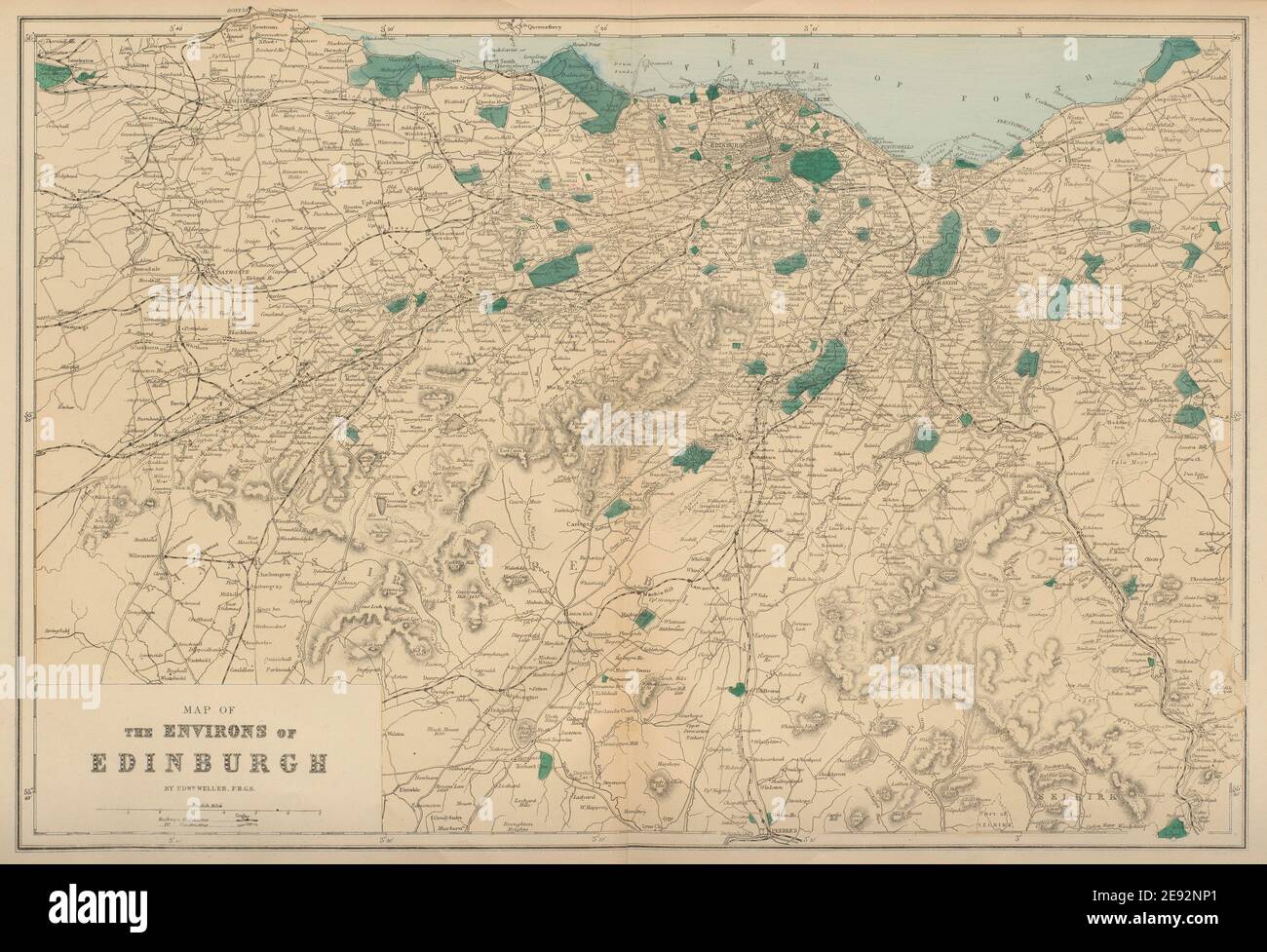 EDINBURGH & ENVIRONS West Lothian Midlothian antique map by GW BACON ...