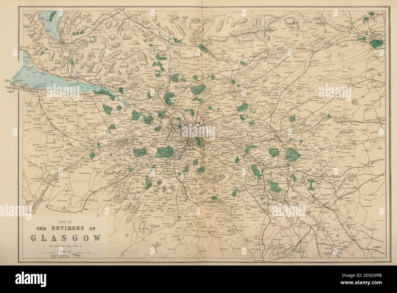 GLASGOW & ENVIRONS Lanark Renfrew antique map by GW BACON 1883 old ...