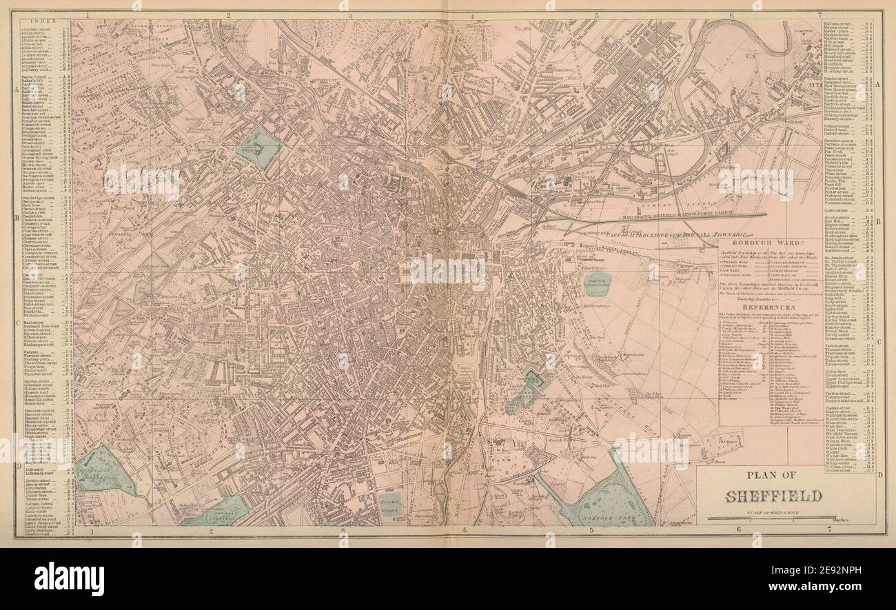 SHEFFIELD antique town city plan by GW BACON Yorkshire 1883 old map ...