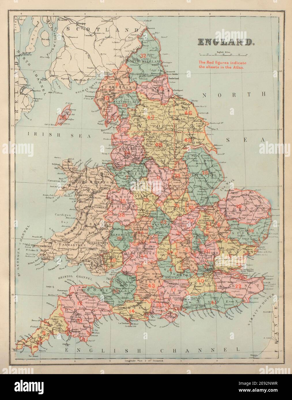 ENGLAND antique index map by GW BACON 1885 old vintage plan chart Stock ...