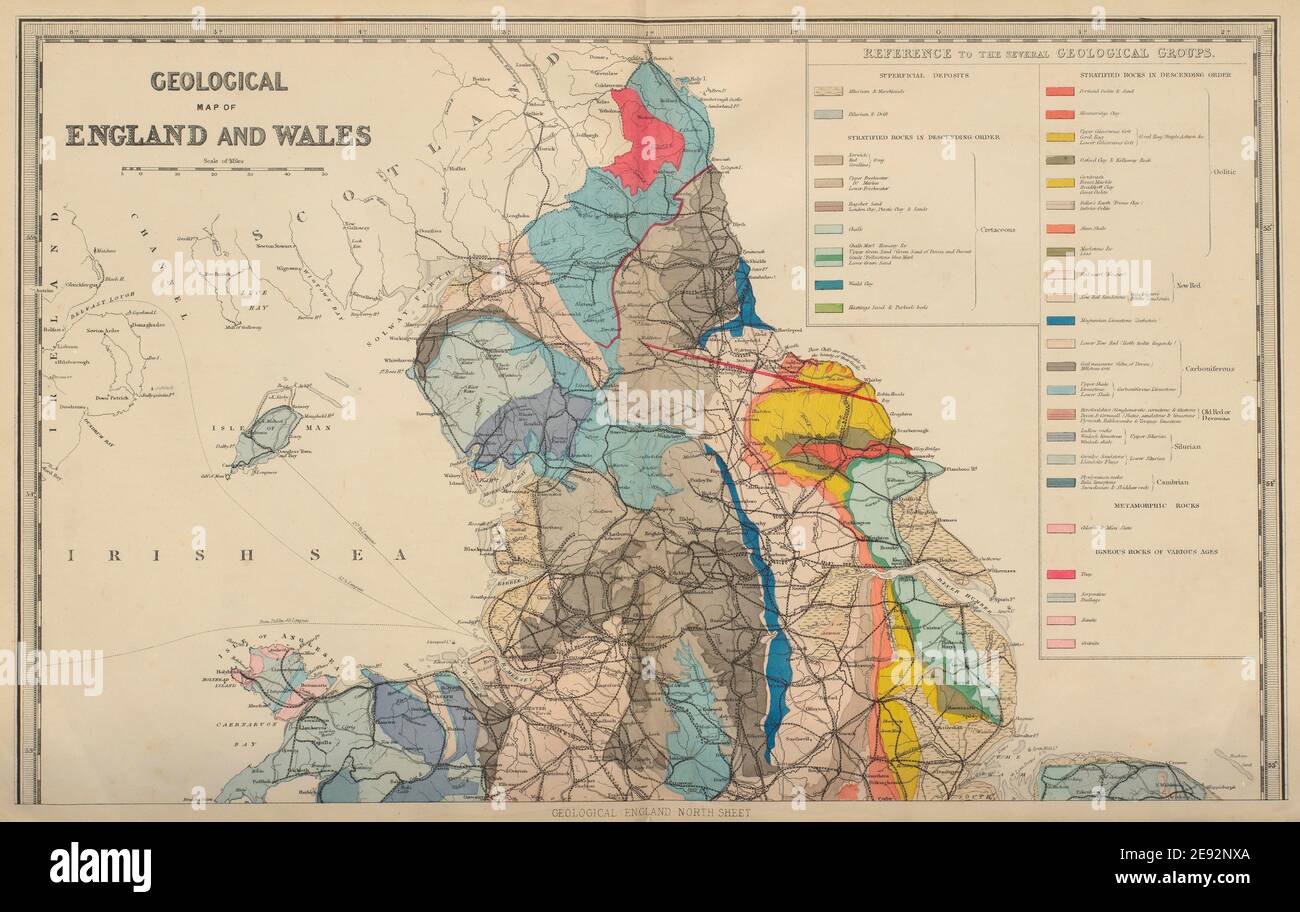 GEOLOGICAL ENGLAND & WALES (North sheet) antique map by GW BACON 1883 ...