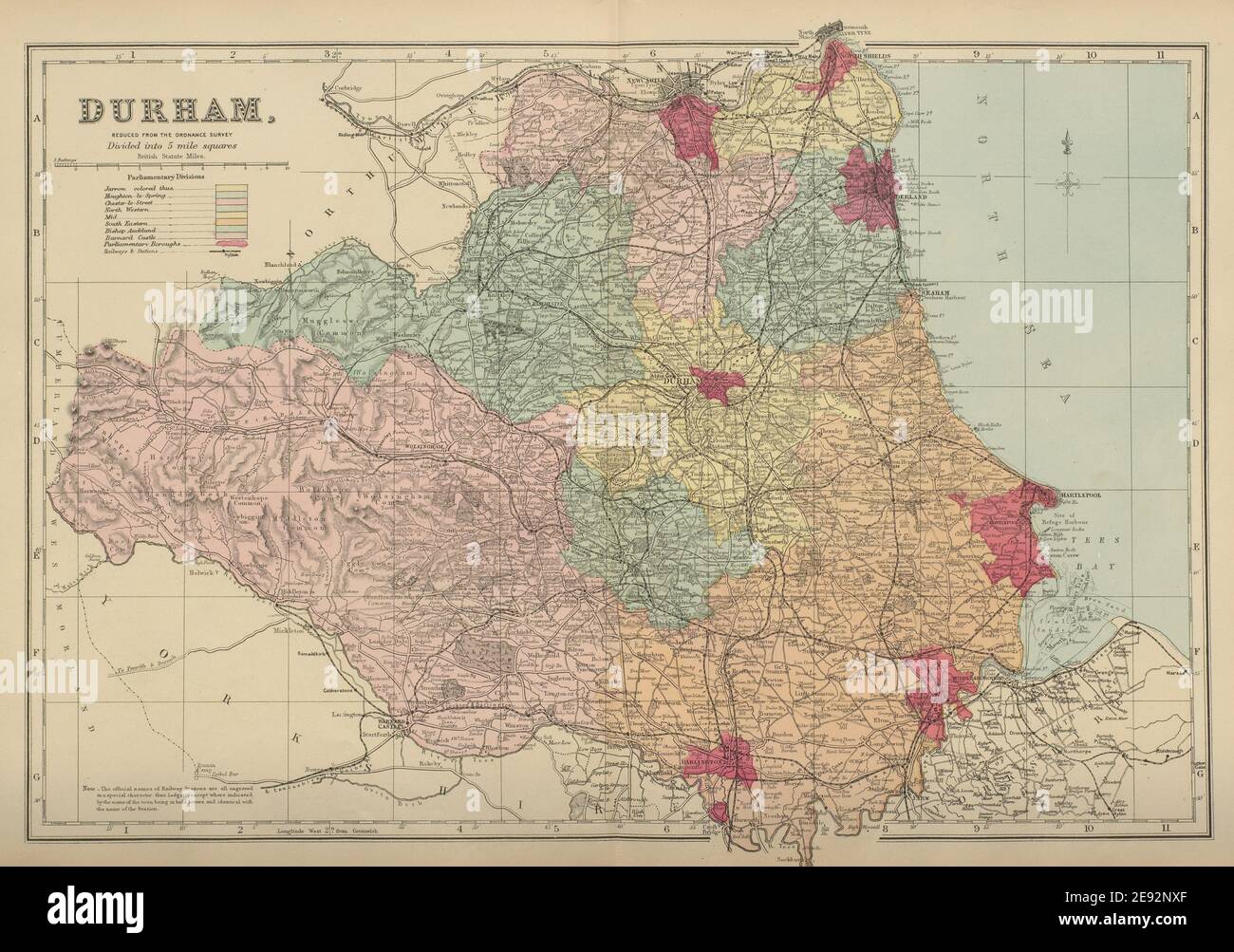 DURHAM antique county map by GW BACON 1885 old vintage plan chart Stock ...