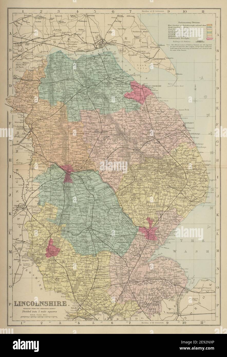 LINCOLNSHIRE antique county map by GW BACON 1885 old plan chart Stock ...