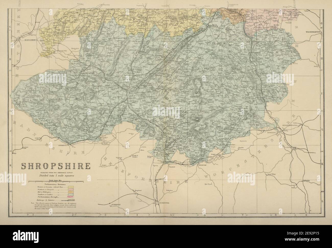 SHROPSHIRE (South) antique county map by GW BACON 1885 old chart Stock ...
