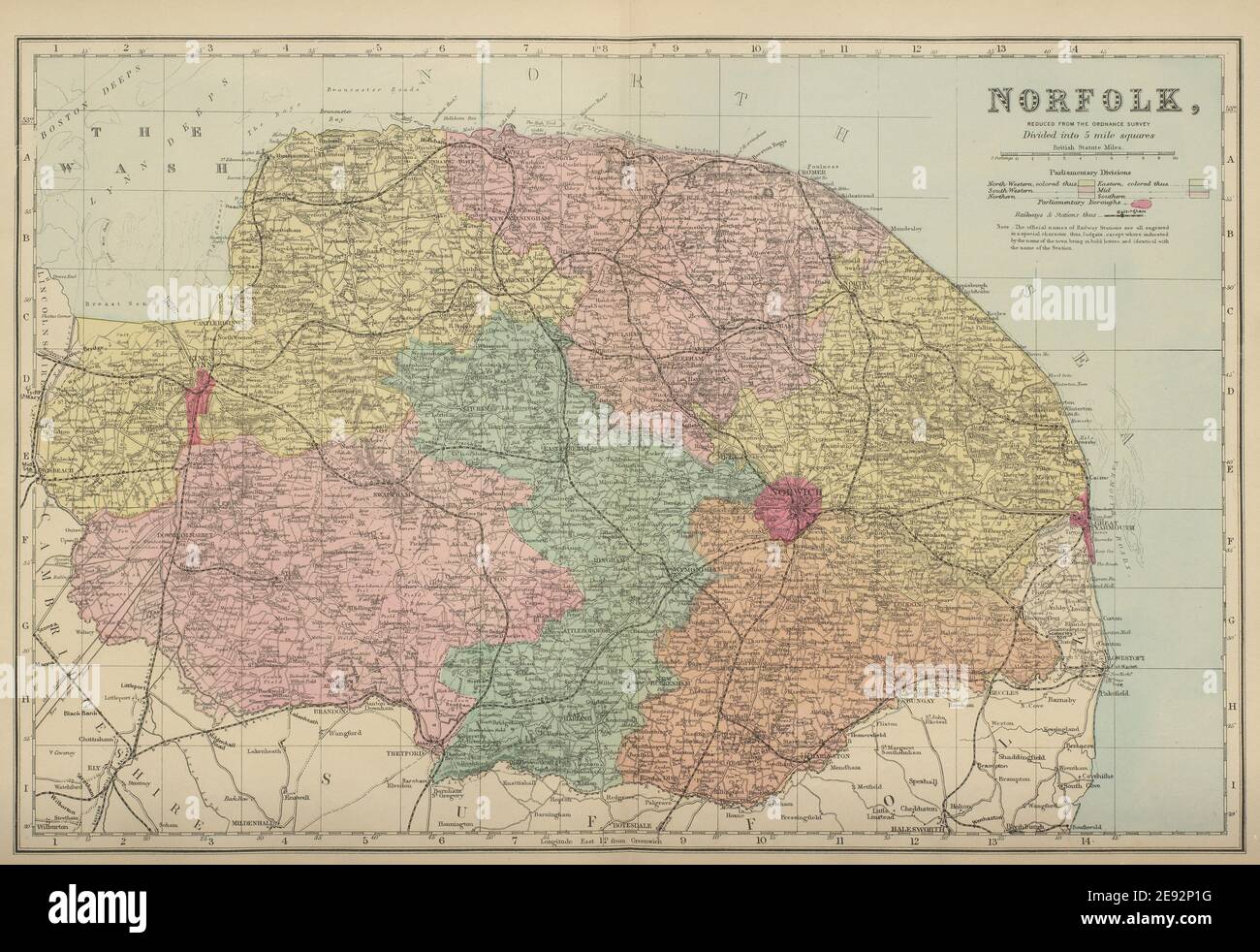 NORFOLK antique county map by GW BACON 1885 old vintage plan chart ...