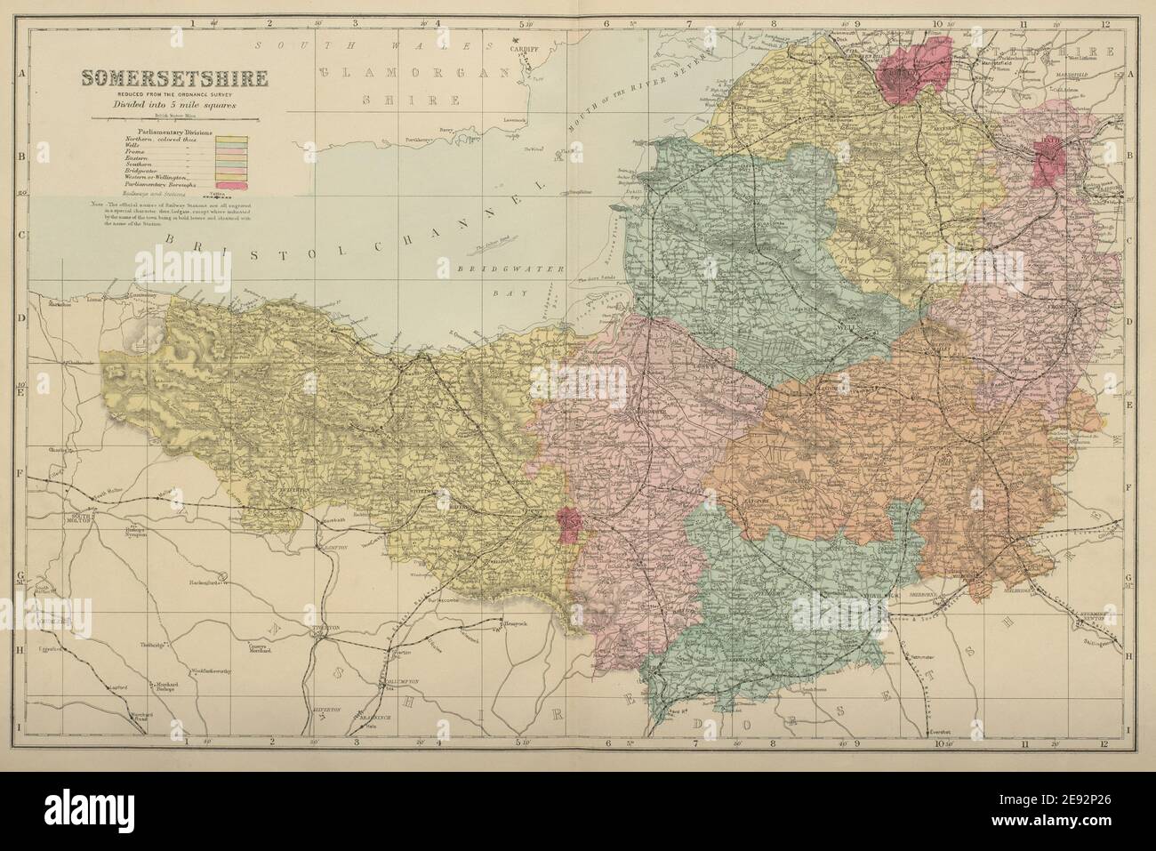 SOMERSETSHIRE Somerset antique county map by GW BACON 1885 old Stock ...