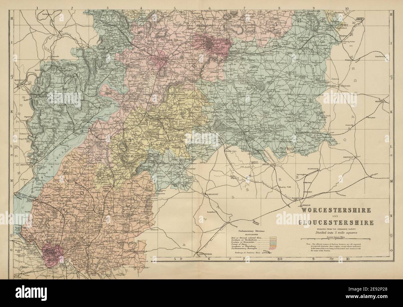 WORCESTERSHIRE & GLOUCESTERSHIRE (South) antique county map by GW BACON ...