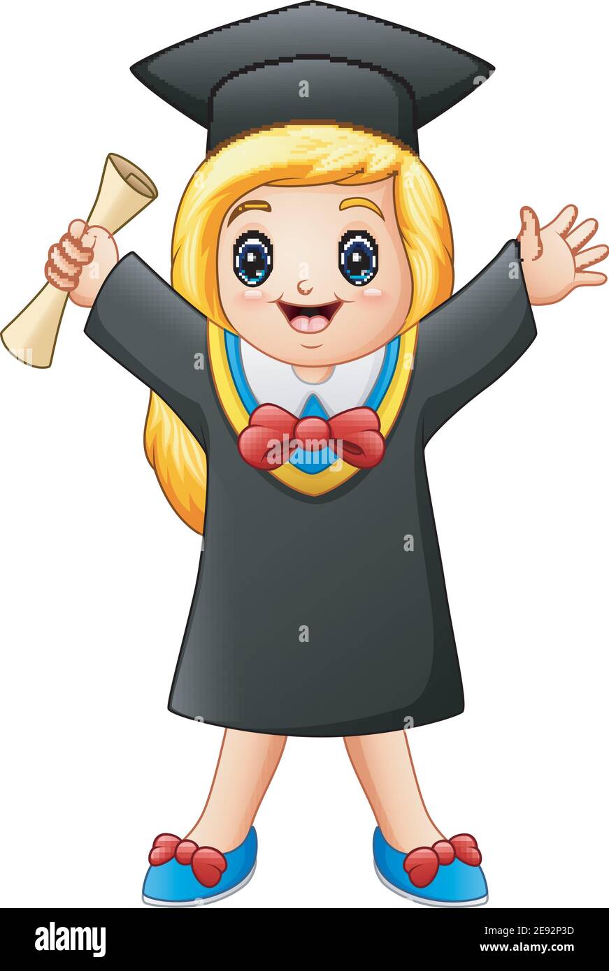 Vector illustration of Cartoon graduate girl with diploma Stock Vector ...