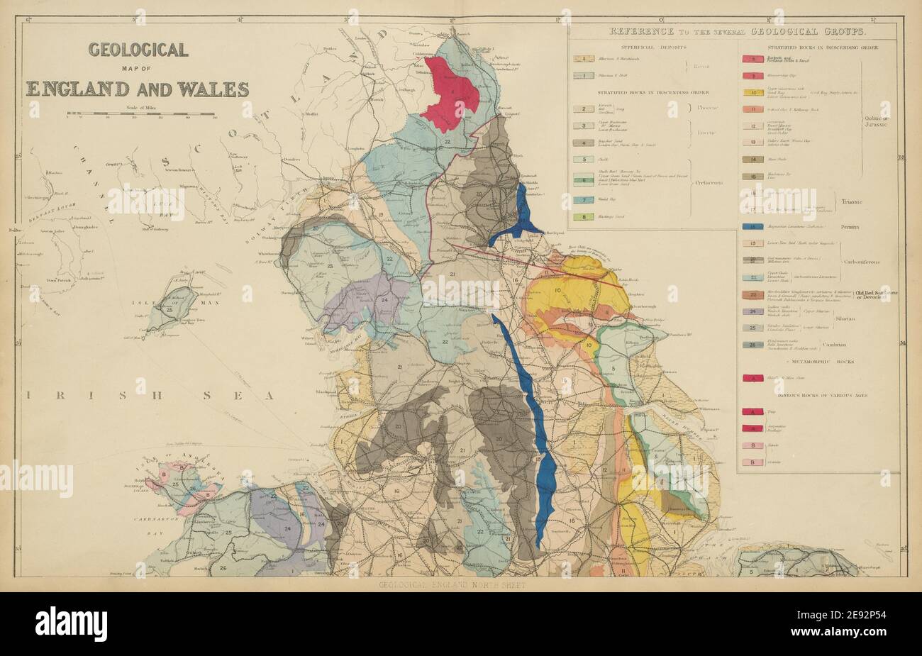 GEOLOGICAL ENGLAND & WALES (North sheet) antique map by GW BACON 1885 ...